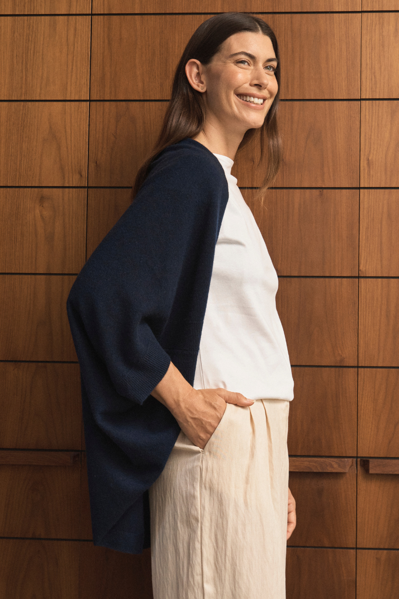 Dark Navy Cashmere Shrug | Versatile 100% Cashmere – Cara Cashmere