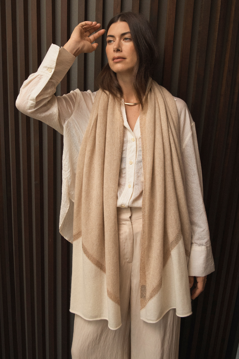 Cream and Gold Graphic Geometric Cashmere Wrap – Limited Edition | Cara ...