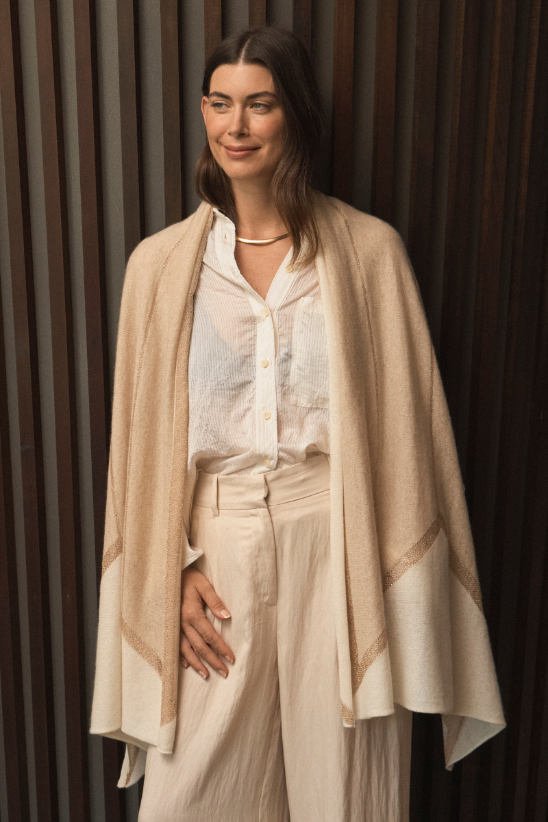 Cream and Gold Graphic Geometric Cashmere Wrap – Limited Edition | Cara ...