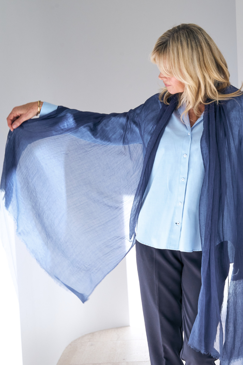 Navy Aura Cashmere Scarf | Lightweight Sheer Wrap by Cara Cashmere