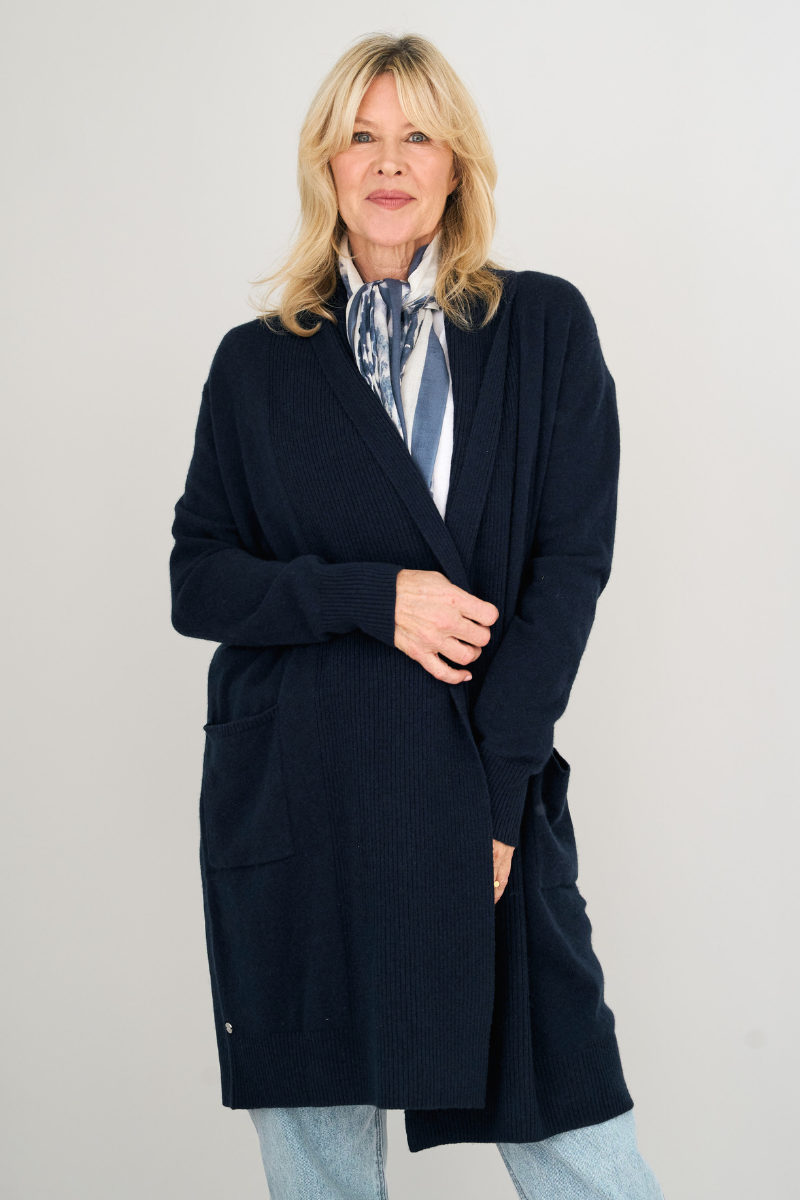 Navy Cascade Cardigan | Cara Cashmere Australia