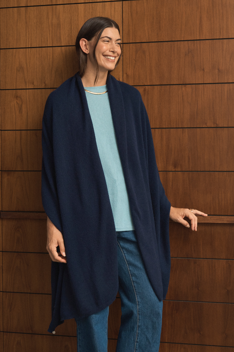 Pure Cashmere Wrap - Deep Navy | Luxurious & Timeless Comfort – Cara ...