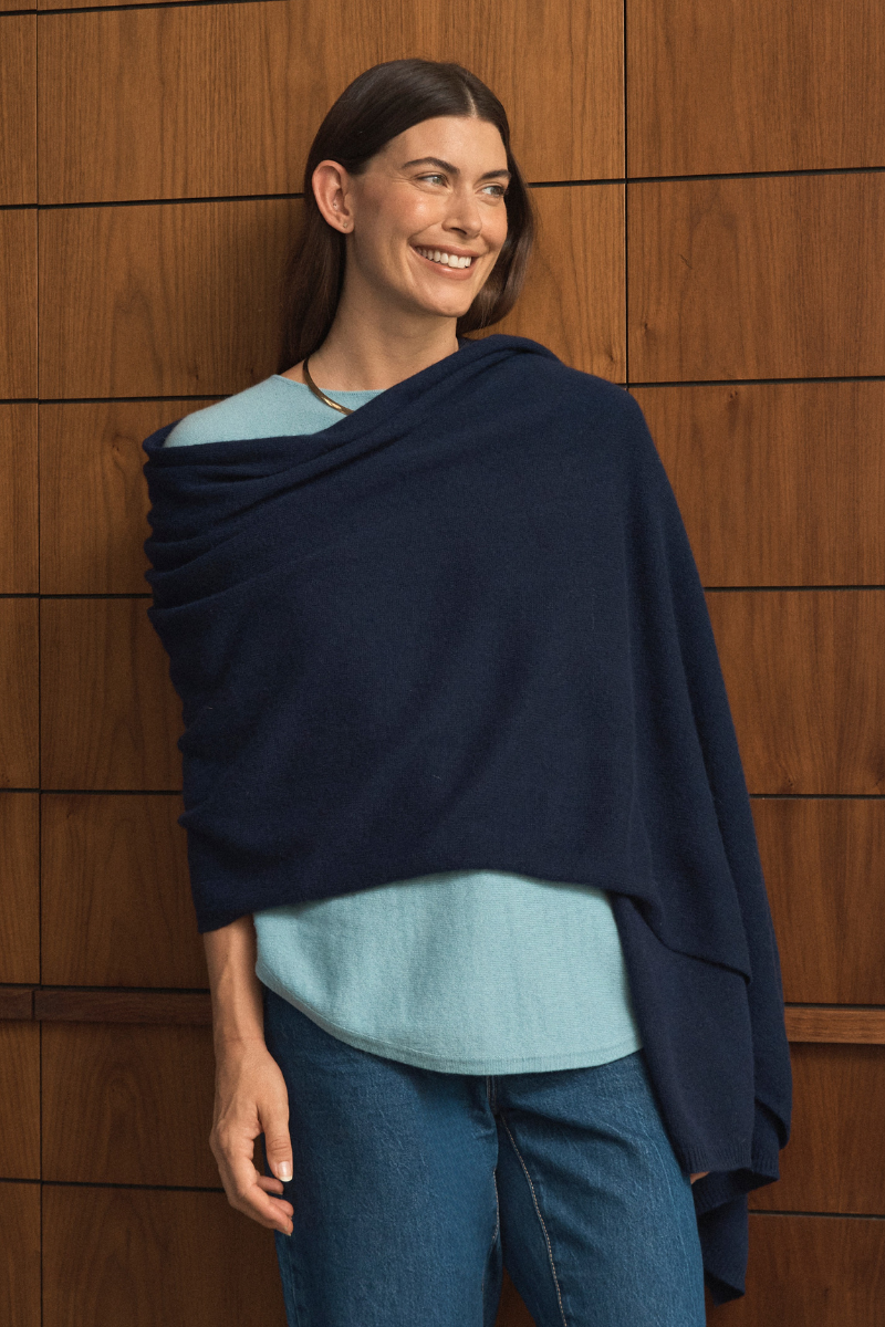Pure Cashmere Wrap - Deep Navy | Luxurious & Timeless Comfort – Cara ...
